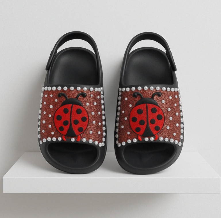 Handcrafted Ladybug Rhinestone Slingback Slides – Twinslocedattwo